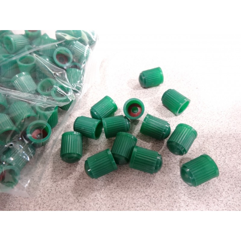 100 GREEN Tire Valve Stem Plastic Caps WITH Seal (indicates Nitrogen ...